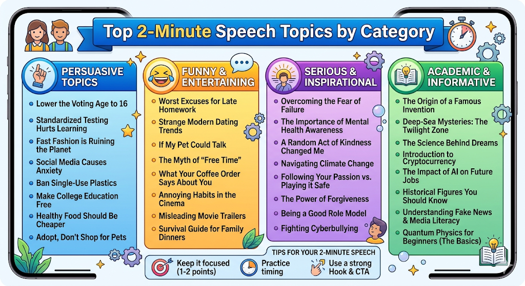 150+ 2-Minute Speech Topics for Students | Best Speech Ideas